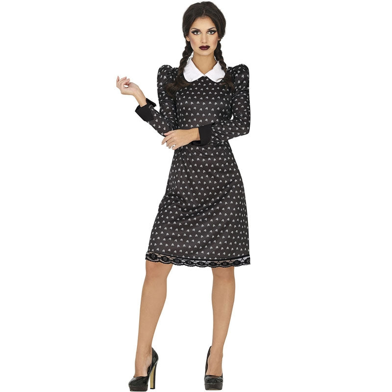 Wednesday Addams in Tim Burton Halloween-Kostüm für Damen für Horror-Partys