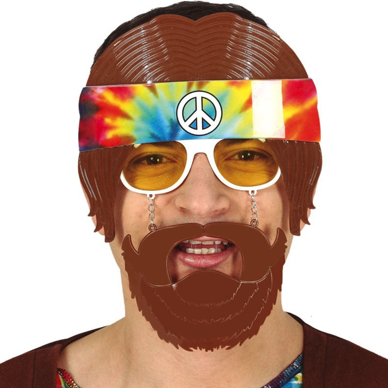 Hippie-Brille mit Bart | Karneval Zubehör